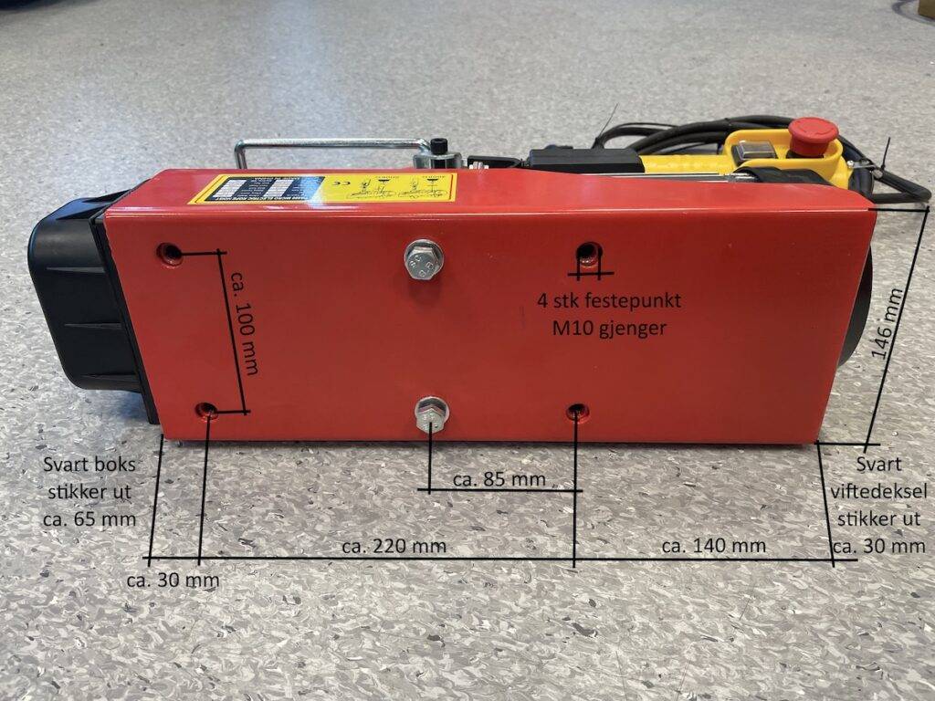 Elektrisk vinsj 400/800, 18 m rustfri vaier og 10 m kabel – Moe & Co AS